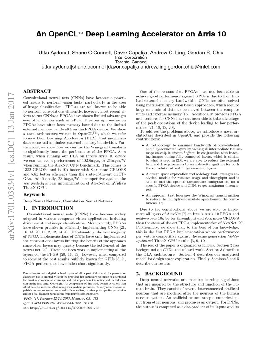 An OpenCL(TM) Deep Learning Accelerator on Arria 10 | DeepAI