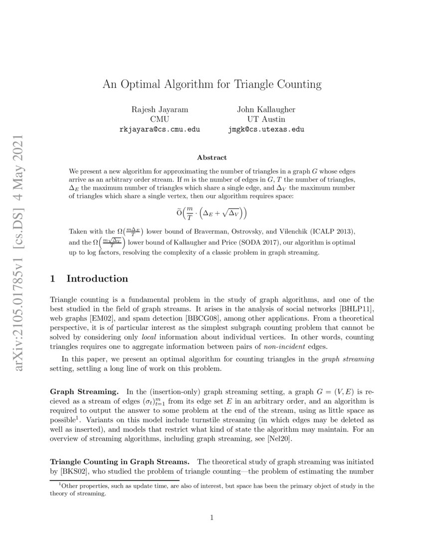 An Optimal Algorithm For Triangle Counting Deepai