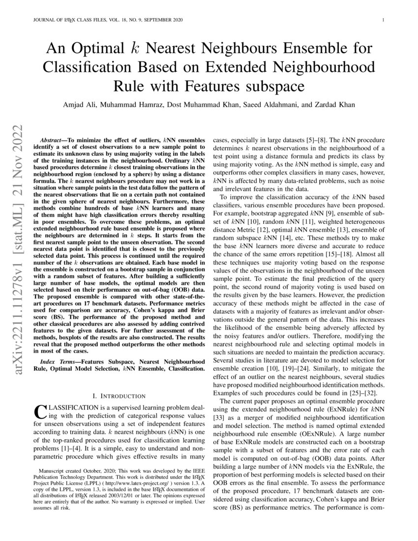 An Optimal K Nearest Neighbours Ensemble For Classification Based On Extended Neighbourhood Rule 