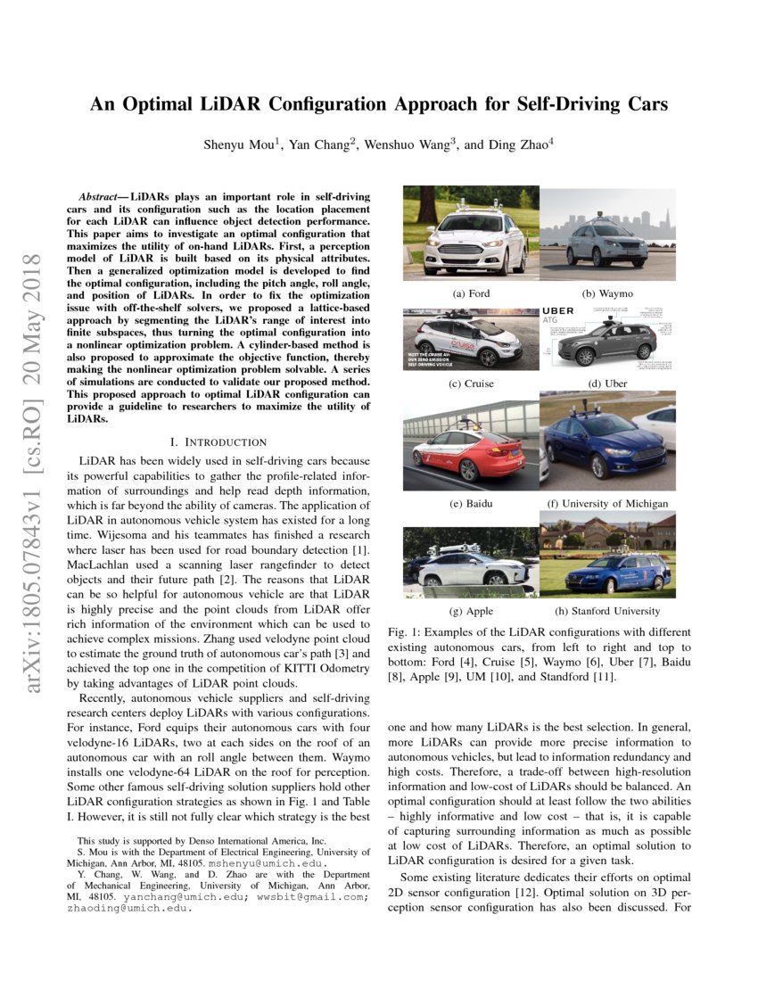 An Optimal LiDAR Configuration Approach for Self-Driving Cars | DeepAI