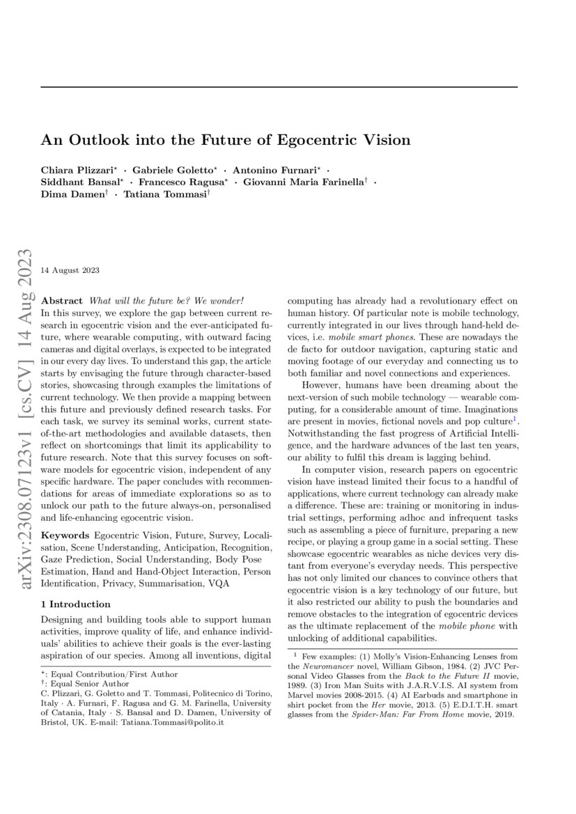 An Outlook into the Future of Egocentric Vision | DeepAI