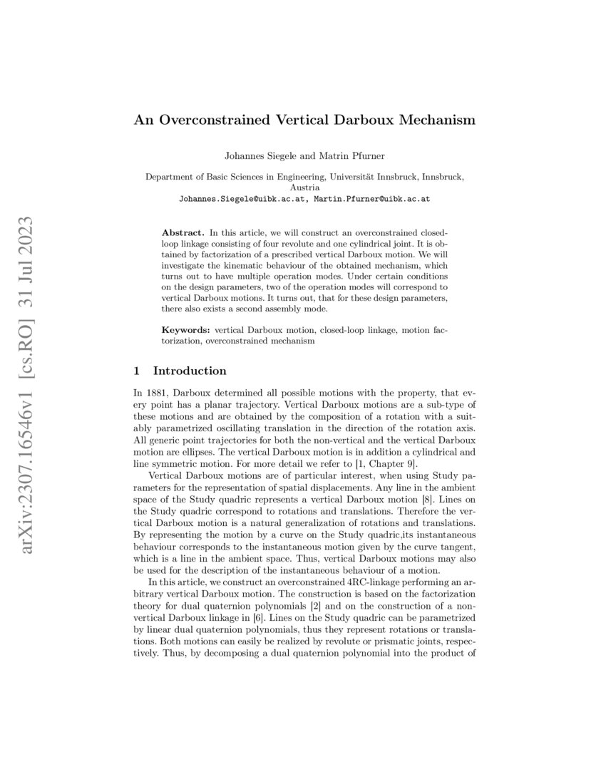 An Overconstrained Vertical Darboux Mechanism | DeepAI