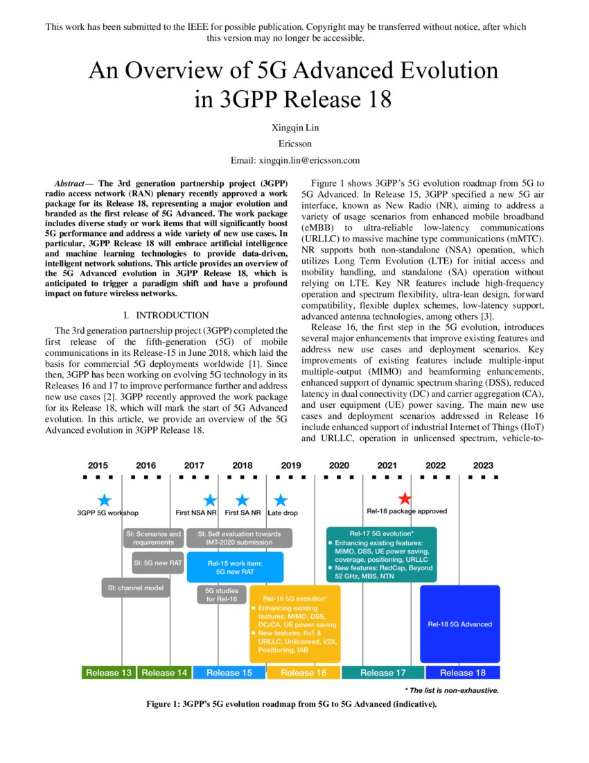 An Overview of 5G Advanced Evolution in 3GPP Release 18 | DeepAI
