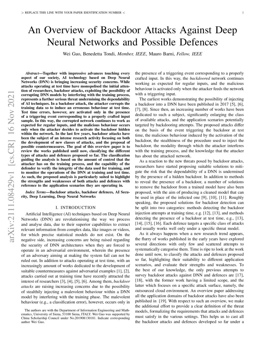 An Overview Of Backdoor Attacks Against Deep Neural Networks And