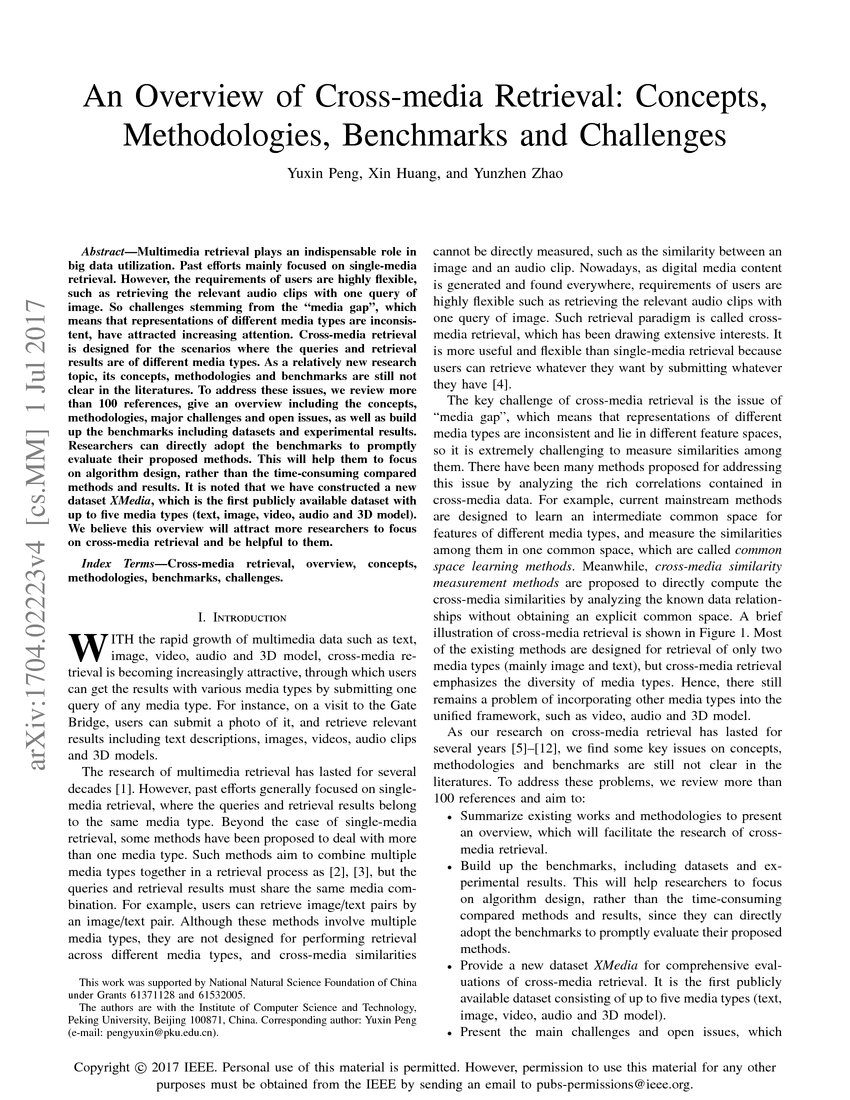 An Overview of Cross-media Retrieval: Concepts, Methodologies, Benchmarks and Challenges | DeepAI