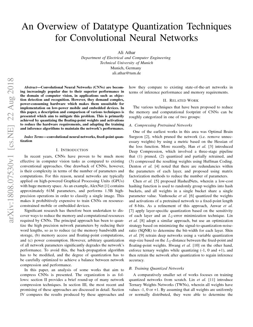 An Overview Of Datatype Quantization Techniques For Convolutional Neural Networks Deepai