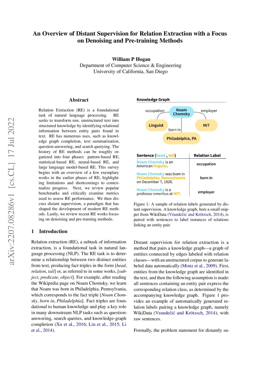 An Overview Of Distant Supervision For Relation Extraction With A Focus