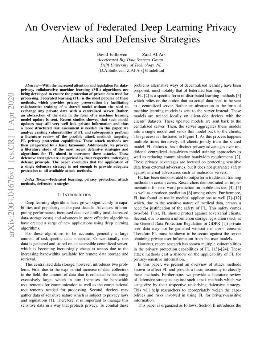 An Overview of Federated Deep Learning Privacy Attacks and Defensive ... An Overview of Federated Deep Learning Privacy Attacks and Defensive ...