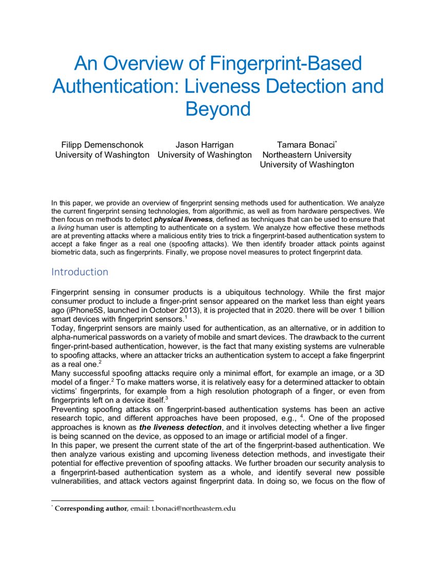 An Overview of Fingerprint-Based Authentication: Liveness Detection and ...