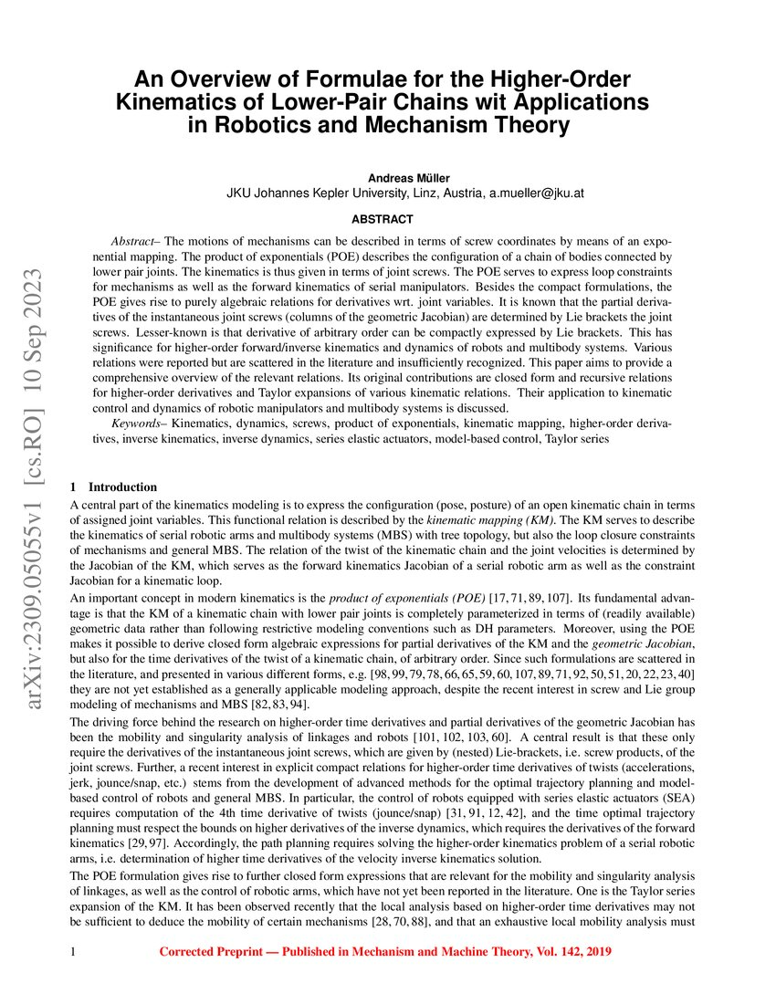 An Overview of Formulae for the Higher-Order Kinematics of Lower-Pair ...