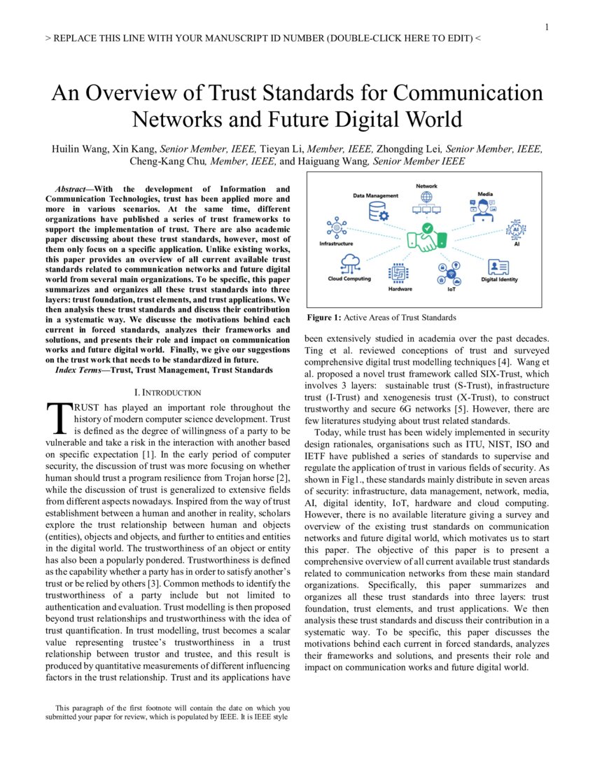 An Overview Of Trust Standards For Communication Networks And Future Digital World Deepai