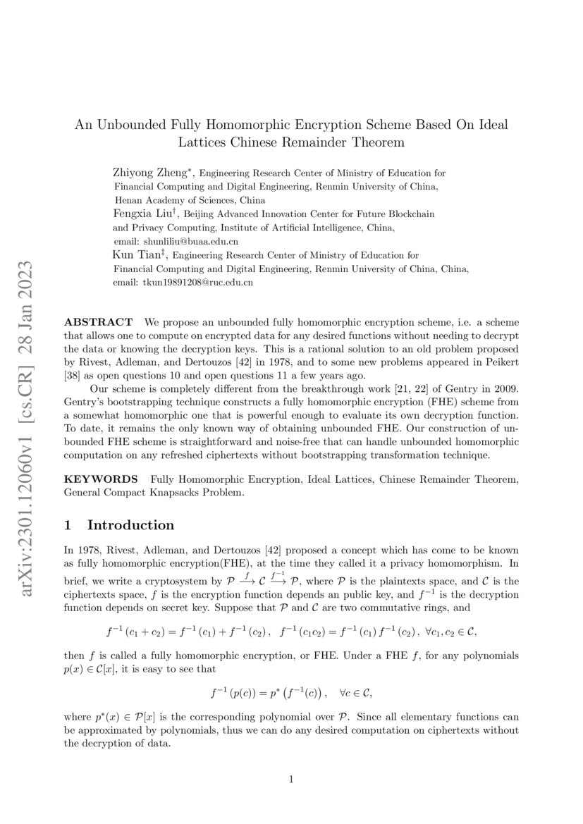 An Unbounded Fully Homomorphic Encryption Scheme Based On Ideal
