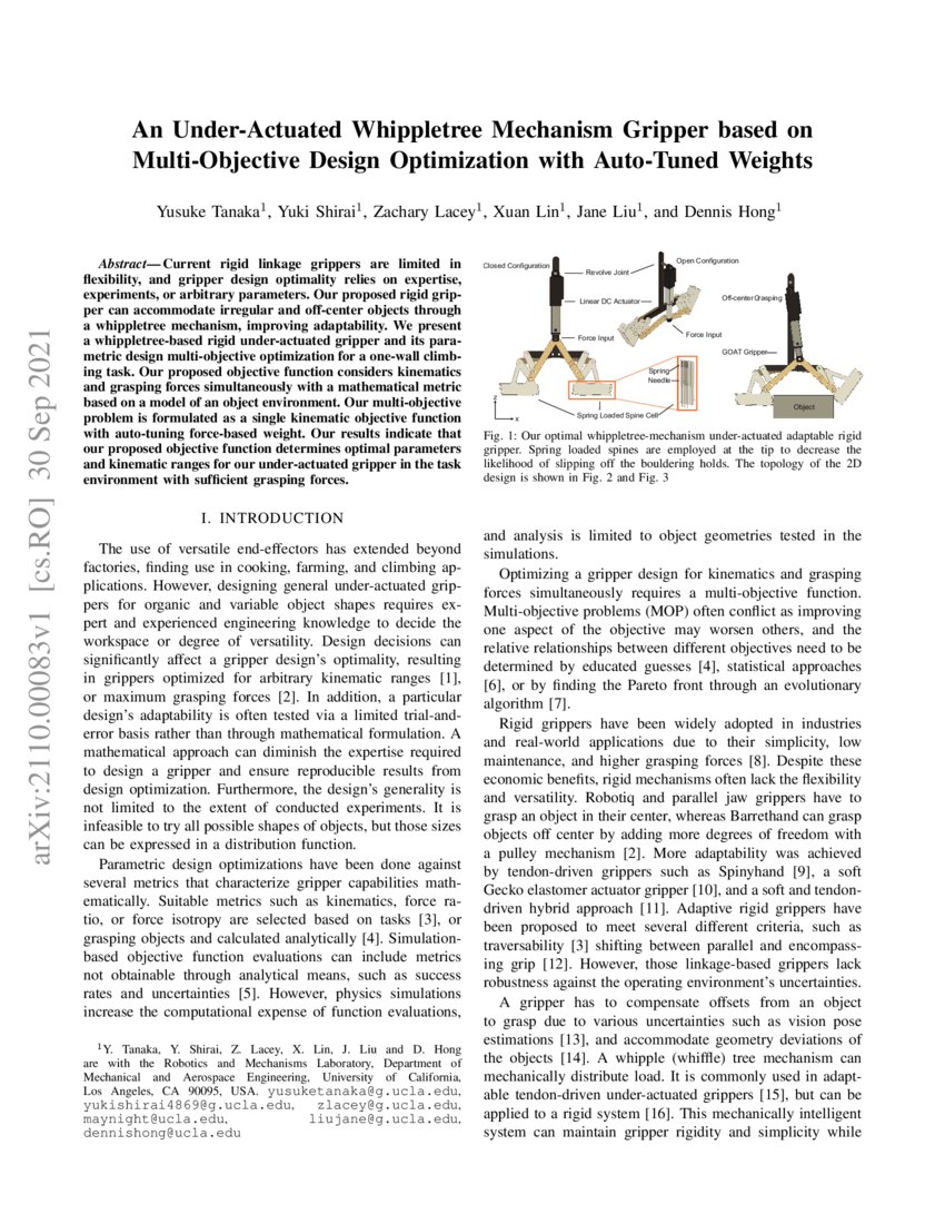 An Under-Actuated Whippletree Mechanism Gripper based on Multi-Objective Design Optimization ...