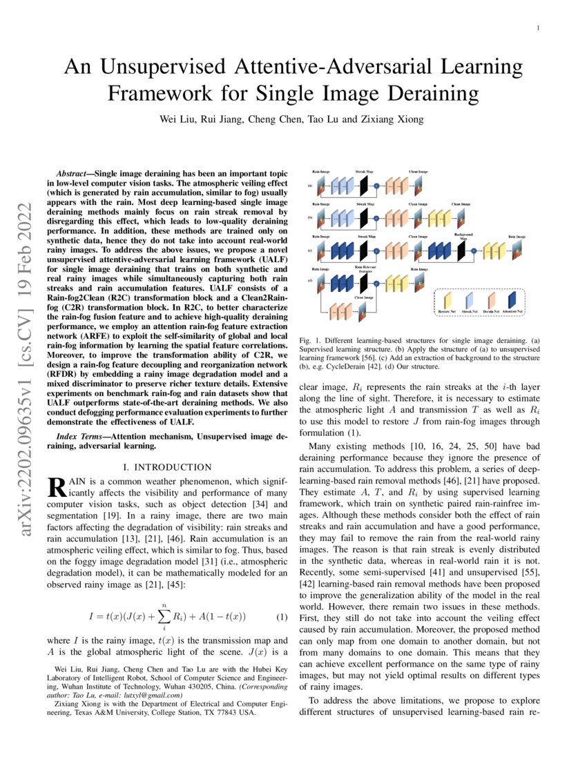 An Unsupervised Attentive-Adversarial Learning Framework for Single Image Deraining | DeepAI