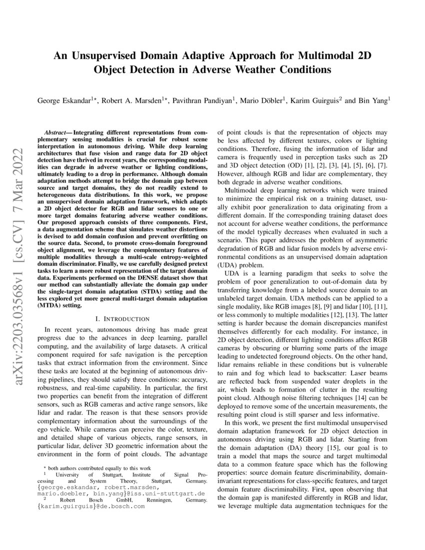An Unsupervised Domain Adaptive Approach For Multimodal 2d Object