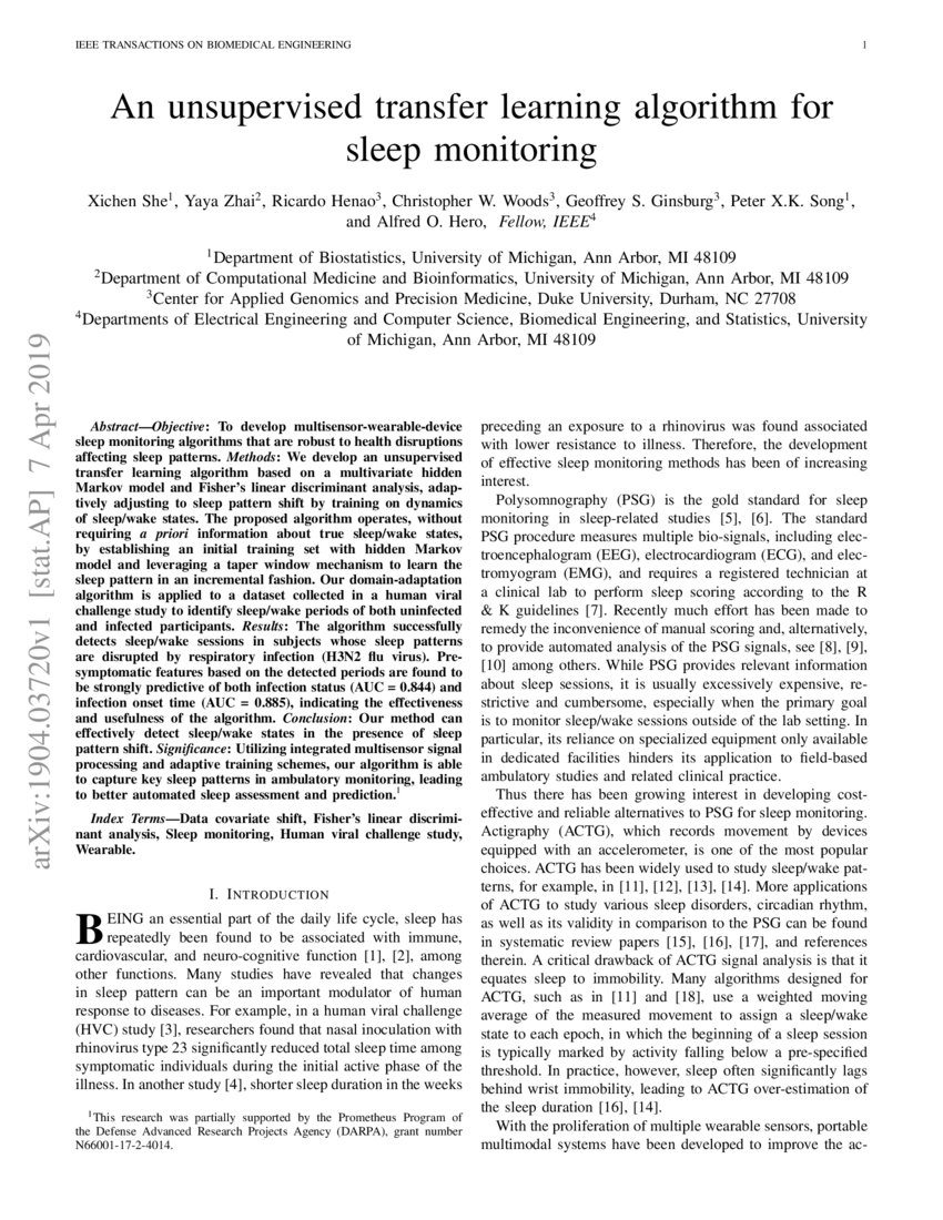 An unsupervised transfer learning algorithm for sleep monitoring | DeepAI