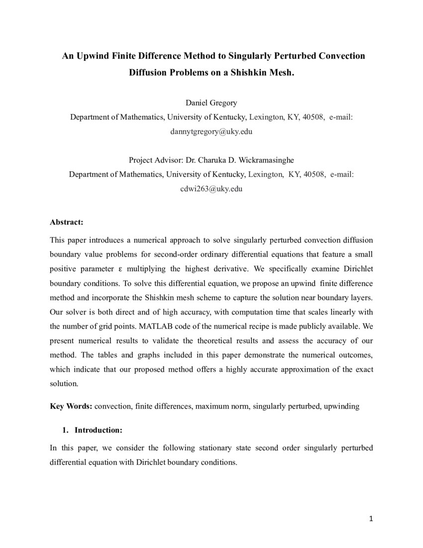 An Upwind Finite Difference Method To Singularly Perturbed Convection