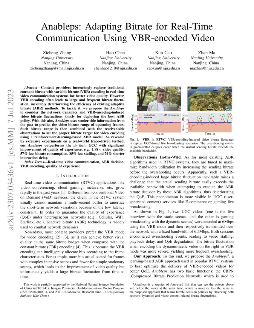 Anableps: Adapting Bitrate for Real-Time Communication Using VBR ... Anableps: Adapting Bitrate for Real-Time Communication Using VBR ...