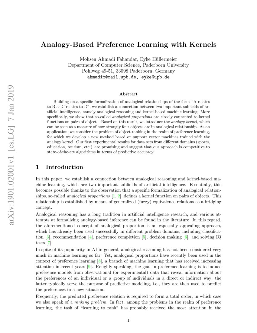 Analogy-Based Preference Learning with Kernels | DeepAI