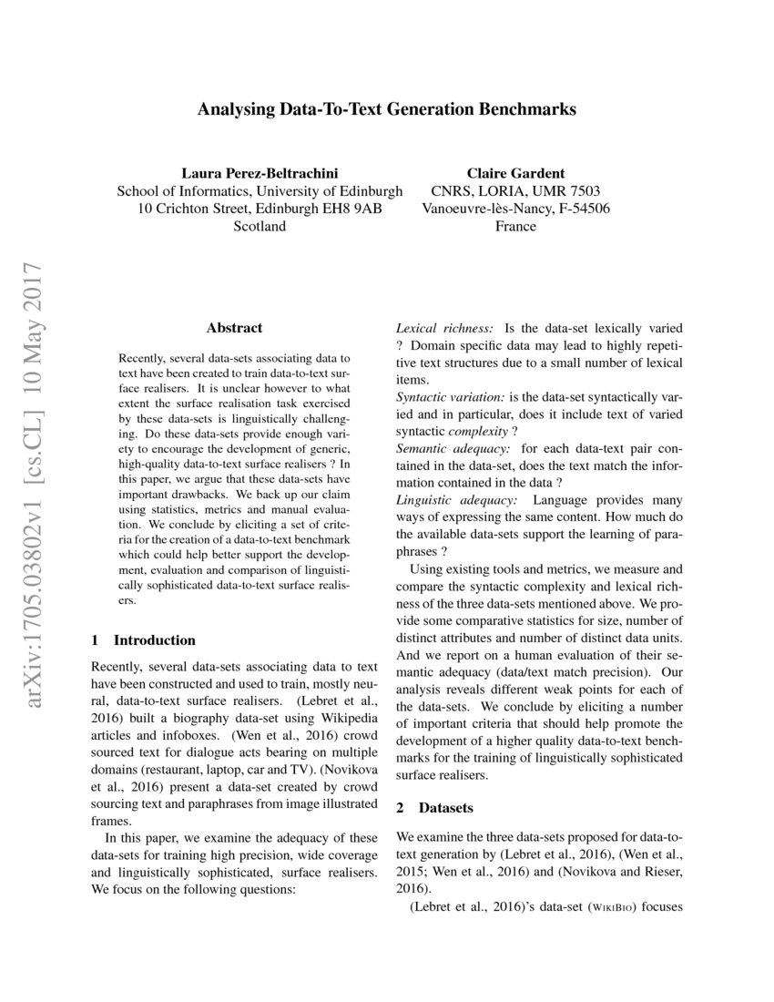 Analysing Data-To-Text Generation Benchmarks | DeepAI