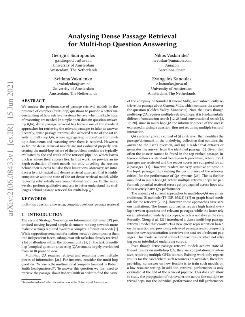 Analysing Dense Passage Retrieval for Multi-hop Question Answering | DeepAI