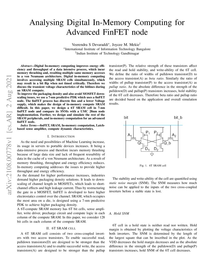 Analysing digital in-memory computing for advanced finFET node | DeepAI