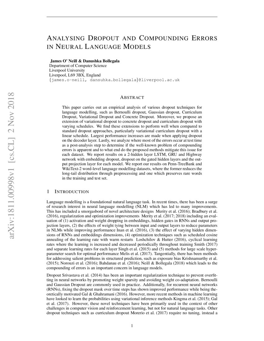 Analysing Dropout And Compounding Errors In Neural Language Models Deepai