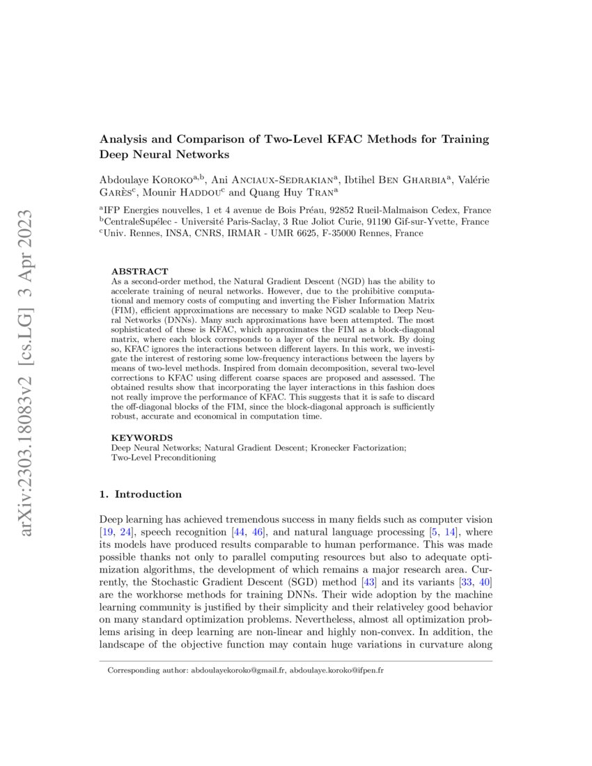 Analysis and Comparison of Two-Level KFAC Methods for Training Deep Neural Networks | DeepAI