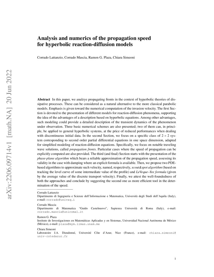 Analysis And Numerics Of The Propagation Speed For Hyperbolic Reaction Diffusion Models Deepai