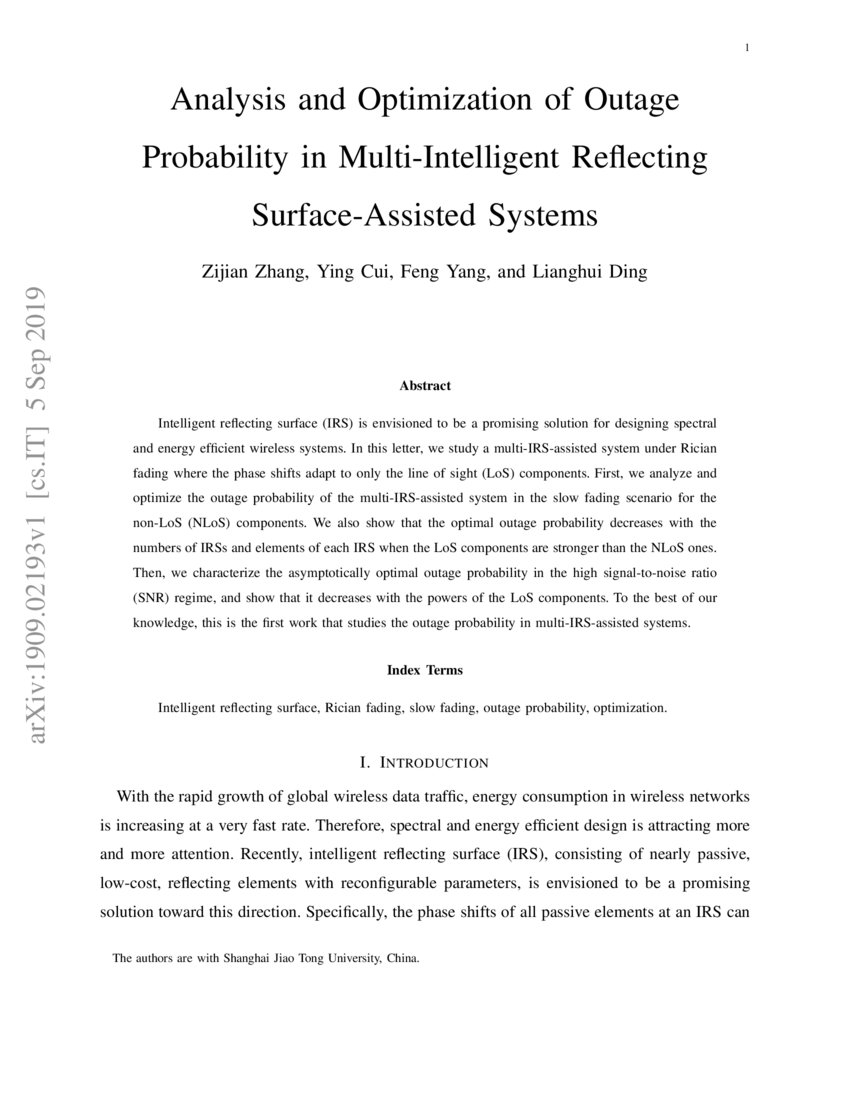 Analysis and Optimization of Outage Probability in Multi-Intelligent Reflecting Surface-Assisted ...