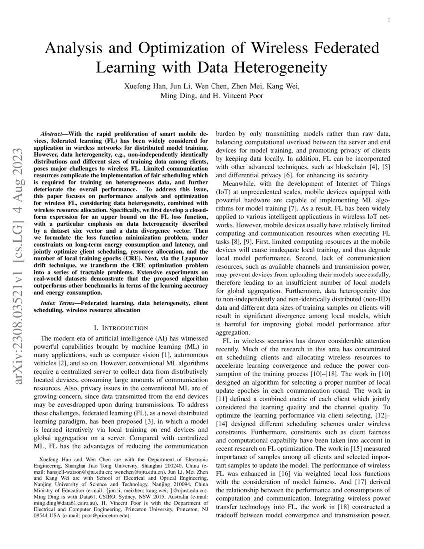 Analysis And Optimization Of Wireless Federated Learning With Data Heterogeneity Deepai