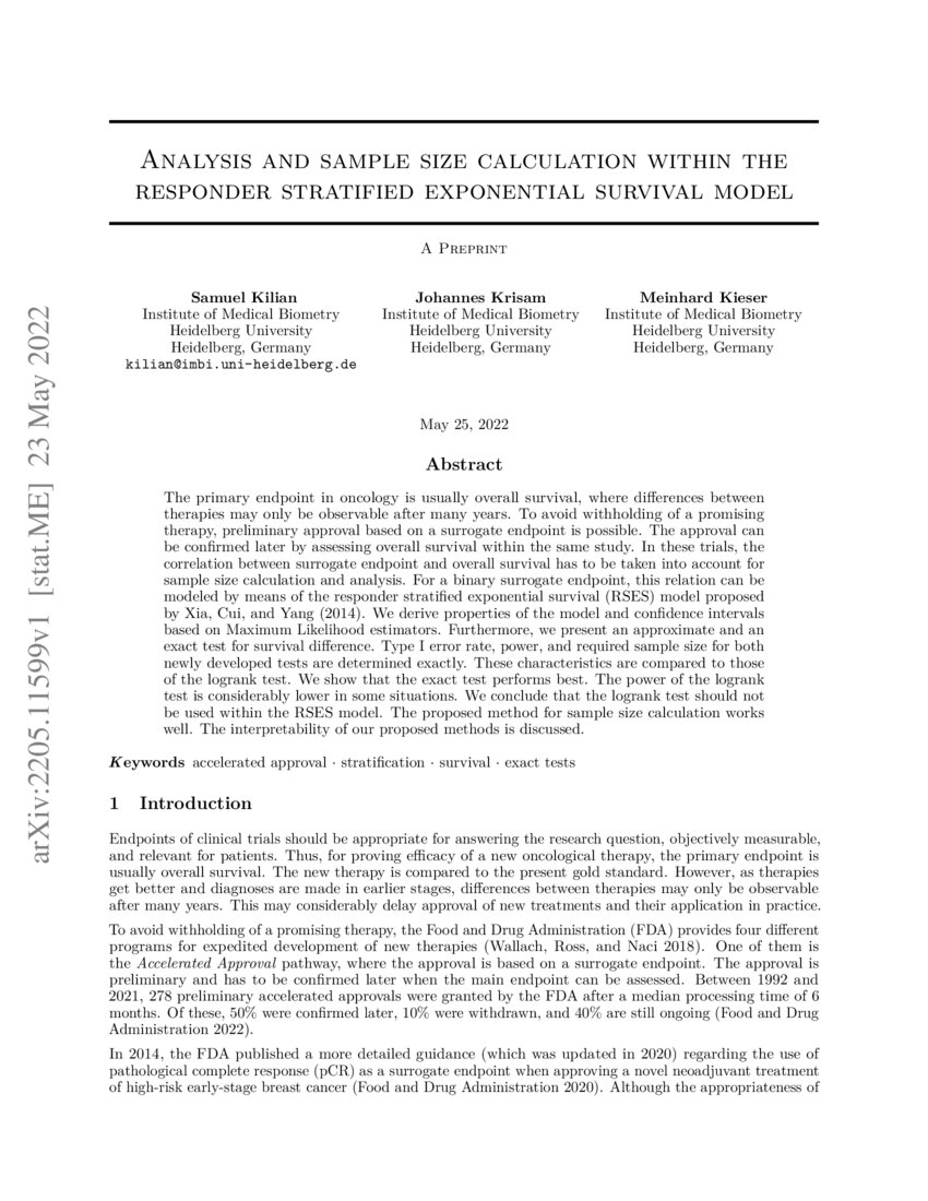 Analysis and sample size calculation within the responder stratified ...