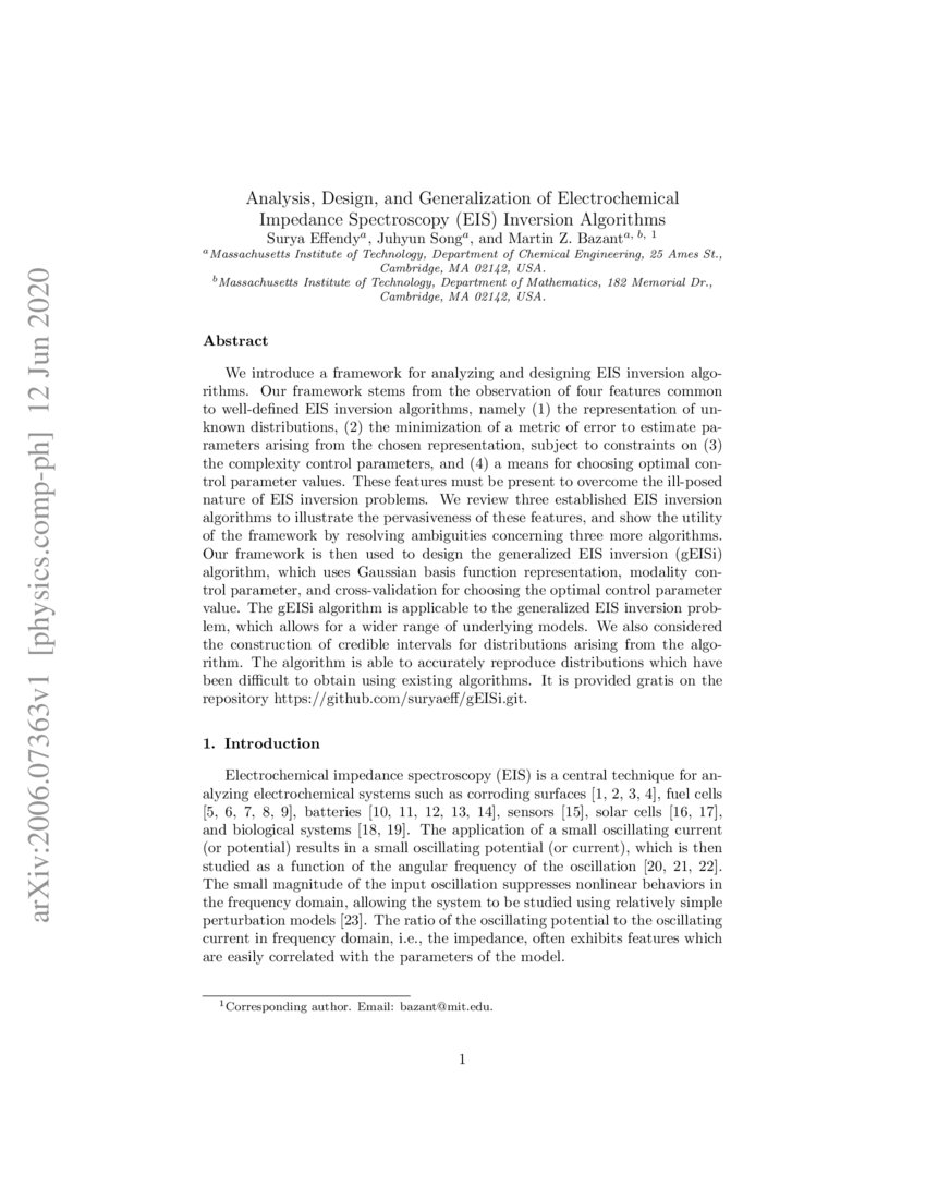 Analysis Design And Generalization Of Electrochemical Impedance Spectroscopy Eis Inversion