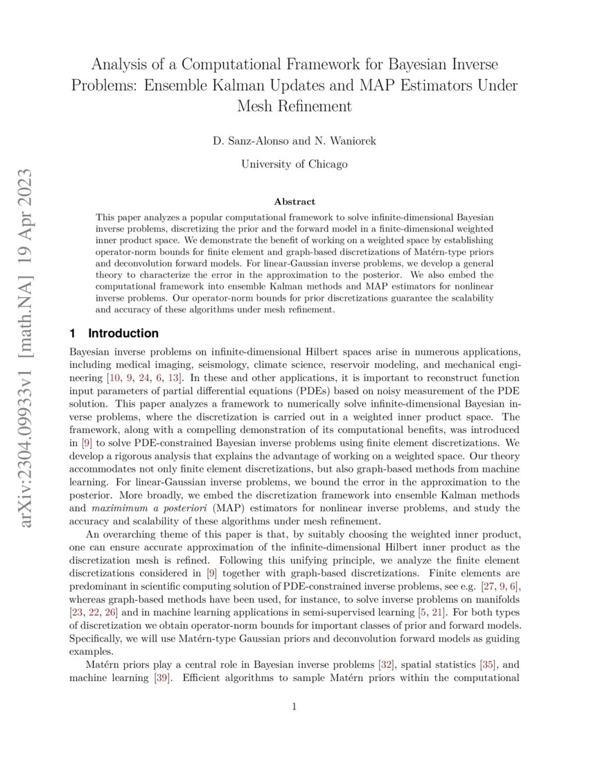 Analysis of a Computational Framework for Bayesian Inverse Problems ... Analysis of a Computational Framework for Bayesian Inverse Problems ...