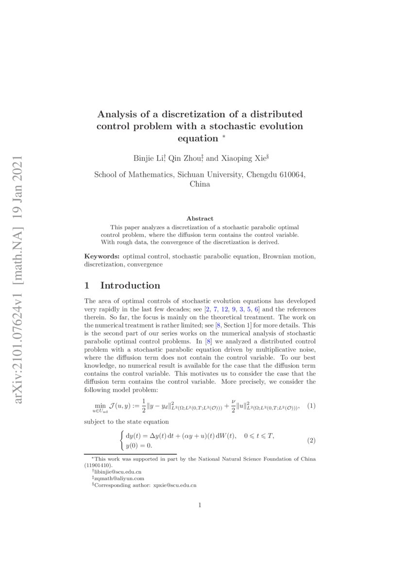 Analysis Of A Discretization Of A Distributed Control Problem With A