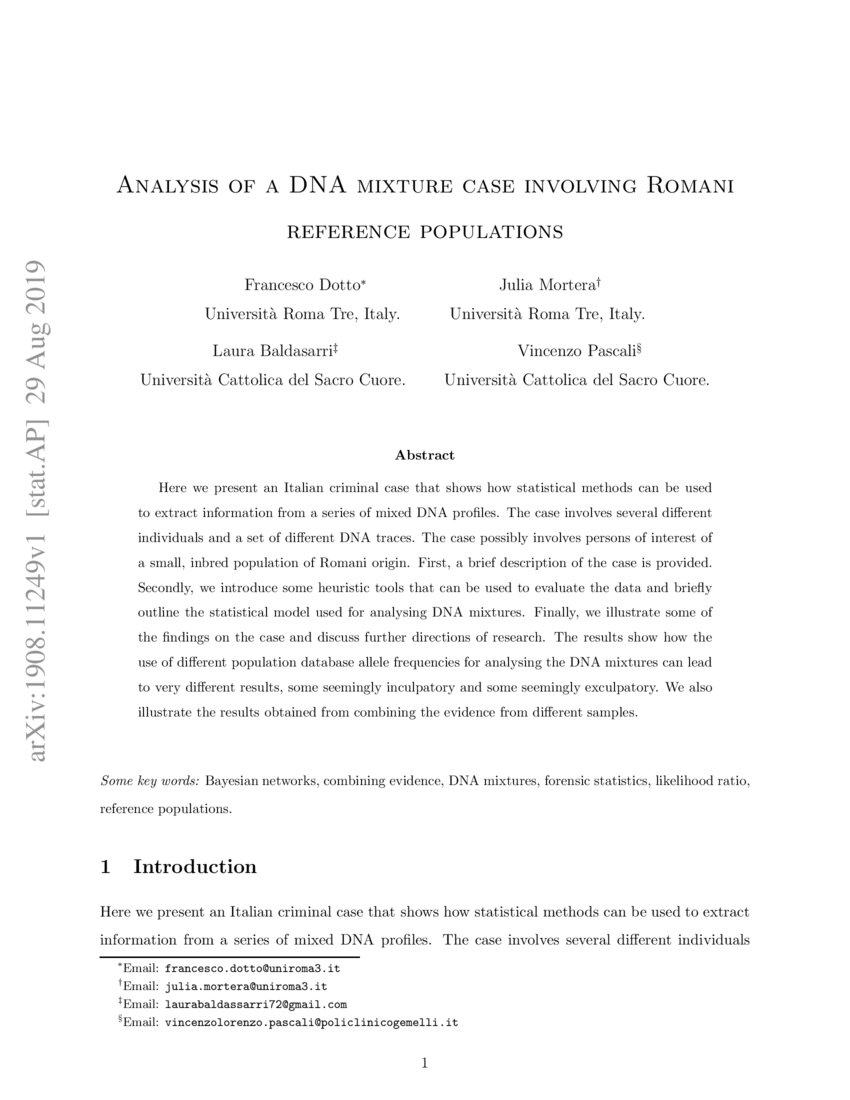 Analysis of a DNA mixture case involving Romani reference populations ...