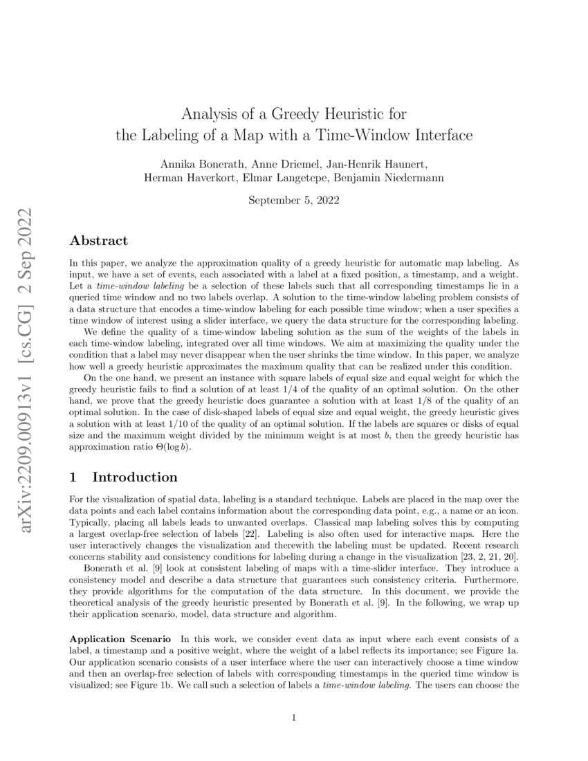 Analysis of a Greedy Heuristic for the Labeling of a Map with a Time-Window Interface | DeepAI