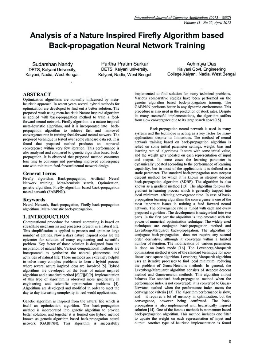 Analysis of a Nature Inspired Firefly Algorithm based Back-propagation Neural Network Training ...