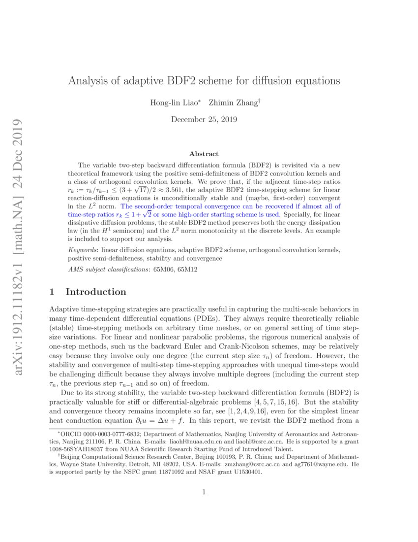 Analysis of adaptive BDF2 scheme for diffusion equations | DeepAI