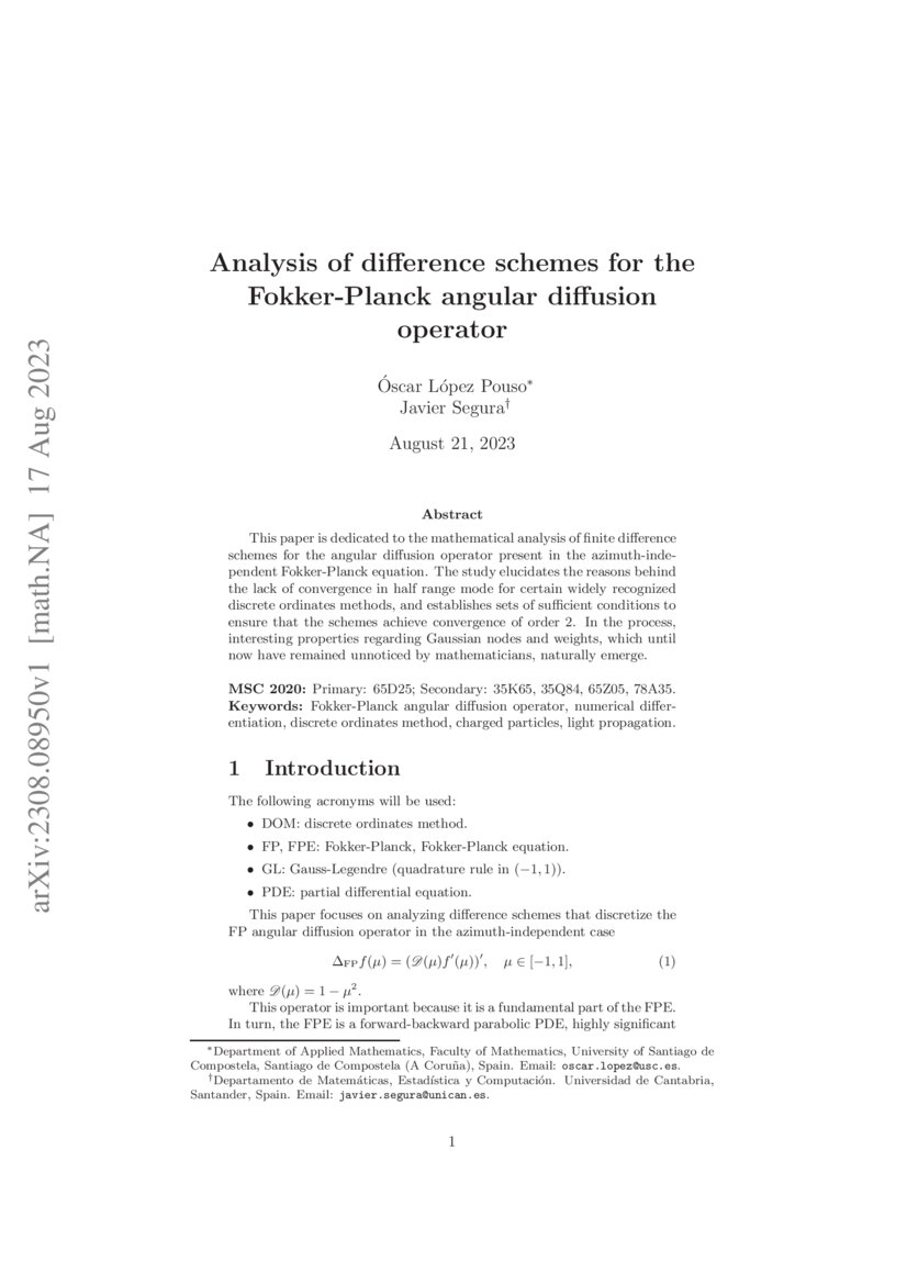 Analysis of difference schemes for the Fokker-Planck angular diffusion operator | DeepAI