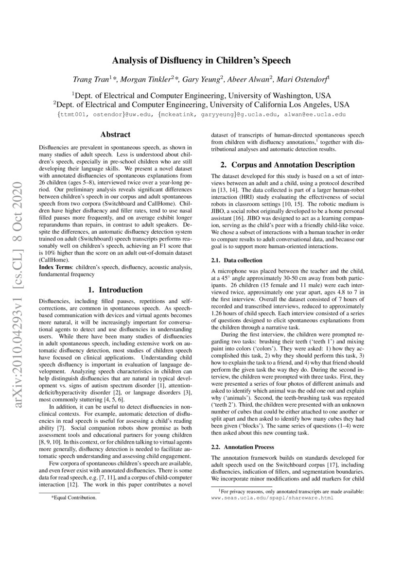 Analysis of Disfluency in Children's Speech | DeepAI