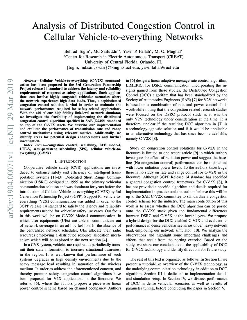 Analysis of Distributed Congestion Control in Cellular Vehicle-to-everything Networks | DeepAI