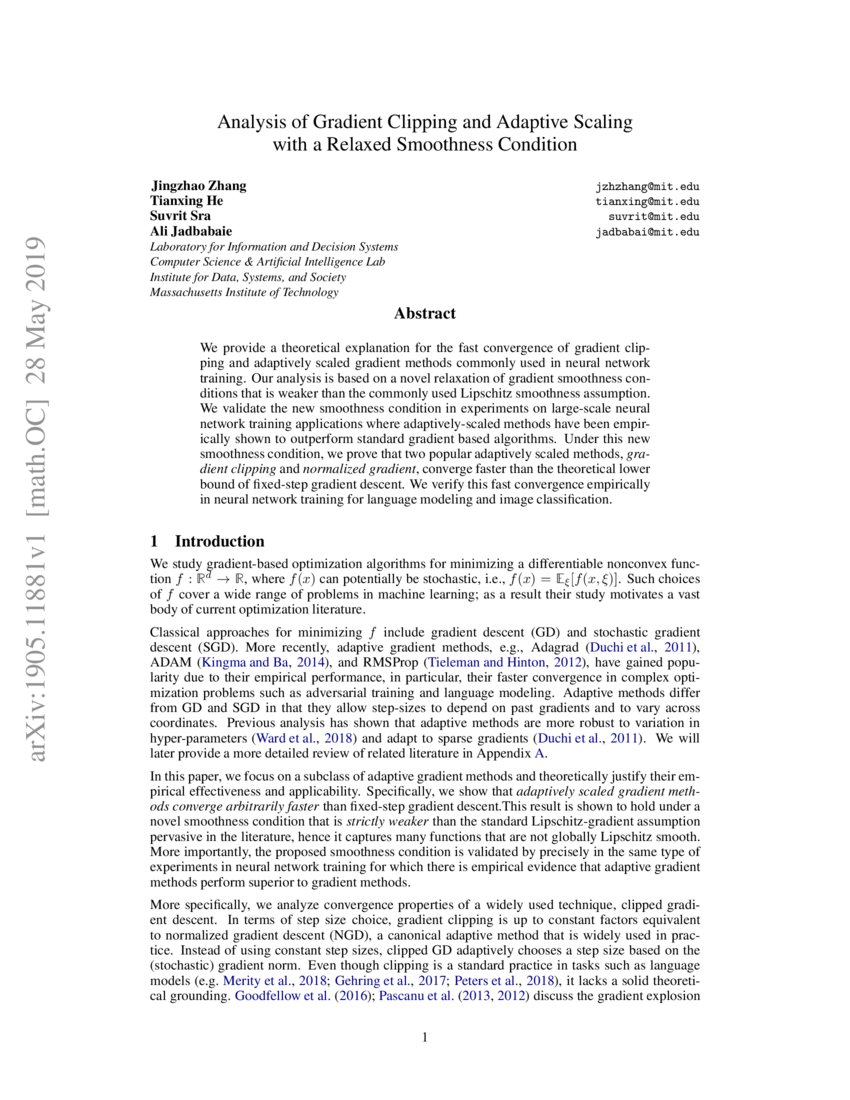 Analysis of Gradient Clipping and Adaptive Scaling with a Relaxed Smoothness Condition | DeepAI