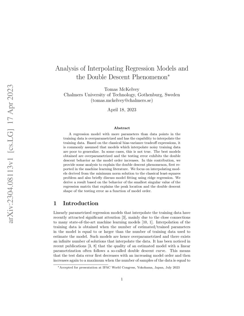 Analysis of Interpolating Regression Models and the Double Descent Phenomenon | DeepAI