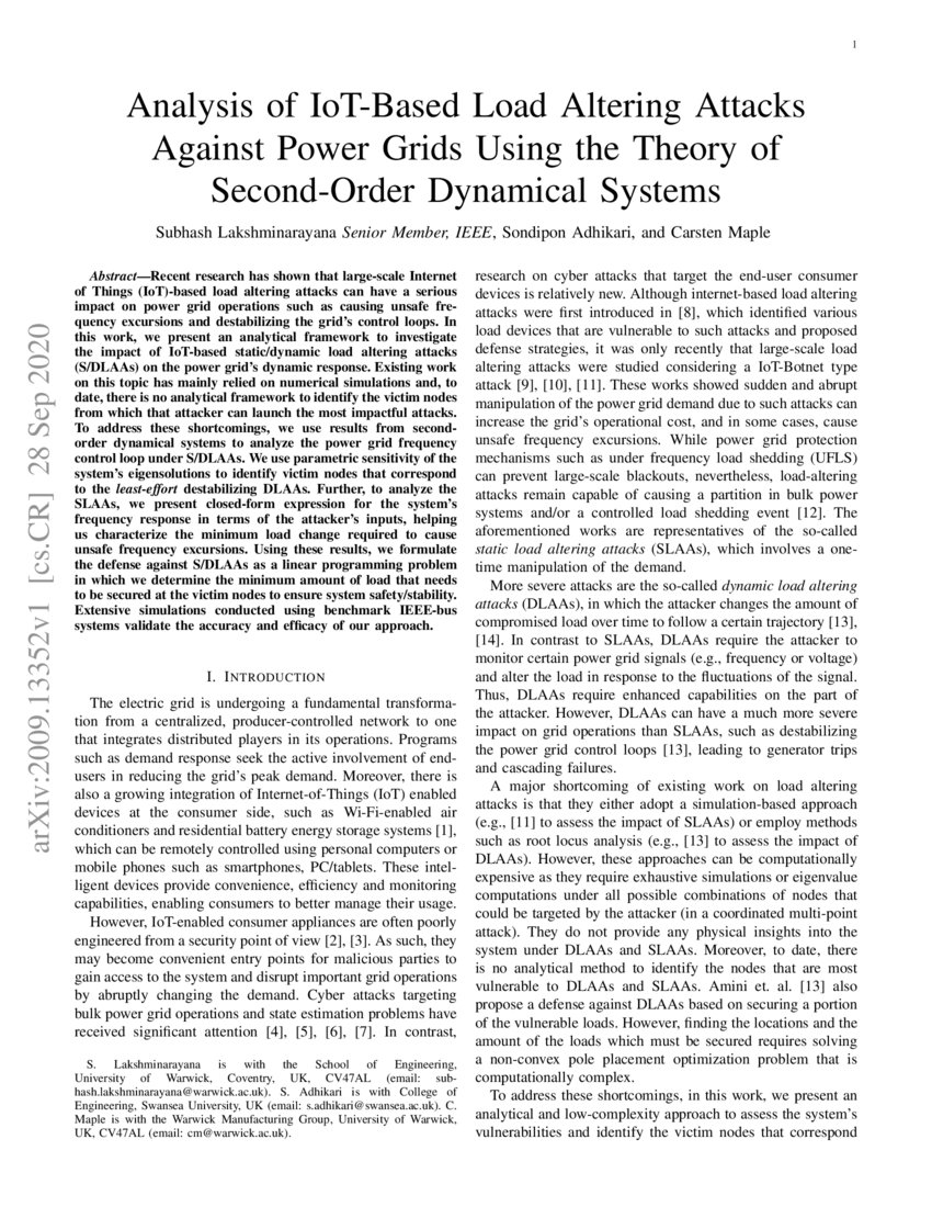 Analysis Of Iot Based Load Altering Attacks Against Power Grids Using The Theory Of Second Order