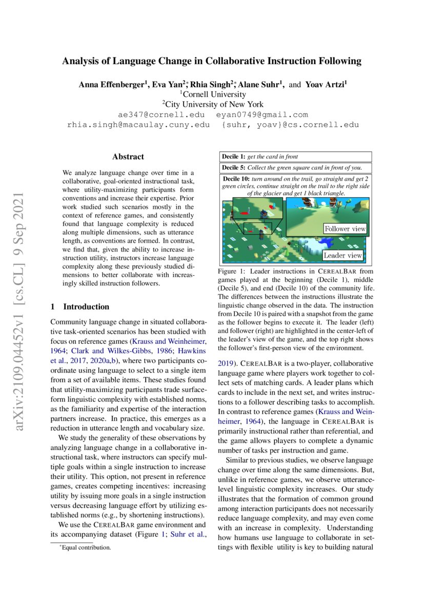 Analysis of Language Change in Collaborative Instruction Following | DeepAI