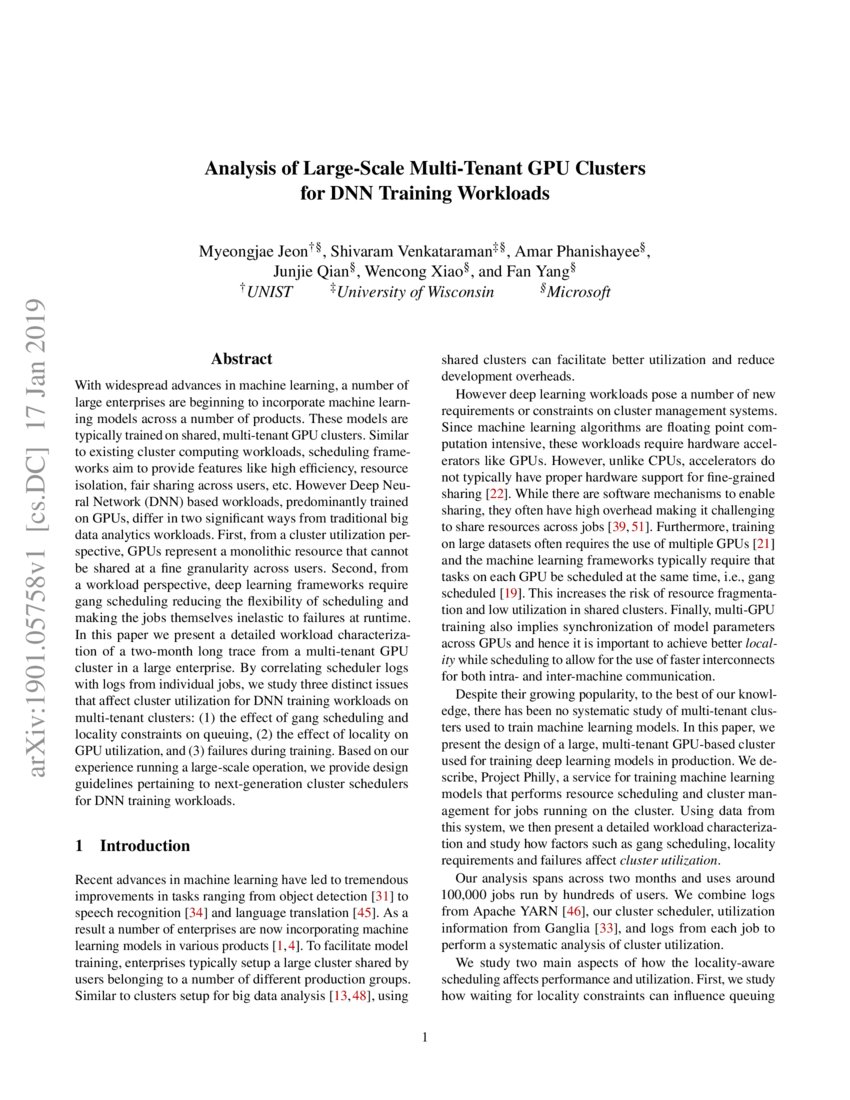 Analysis of Large-Scale Multi-Tenant GPU Clusters for DNN Training ...