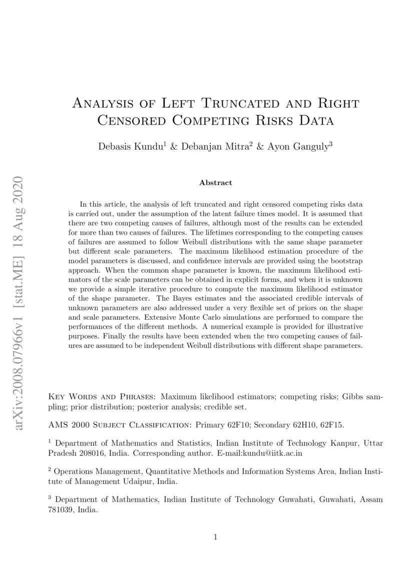 Analysis of Left Truncated and Right Censored Competing Risks Data | DeepAI