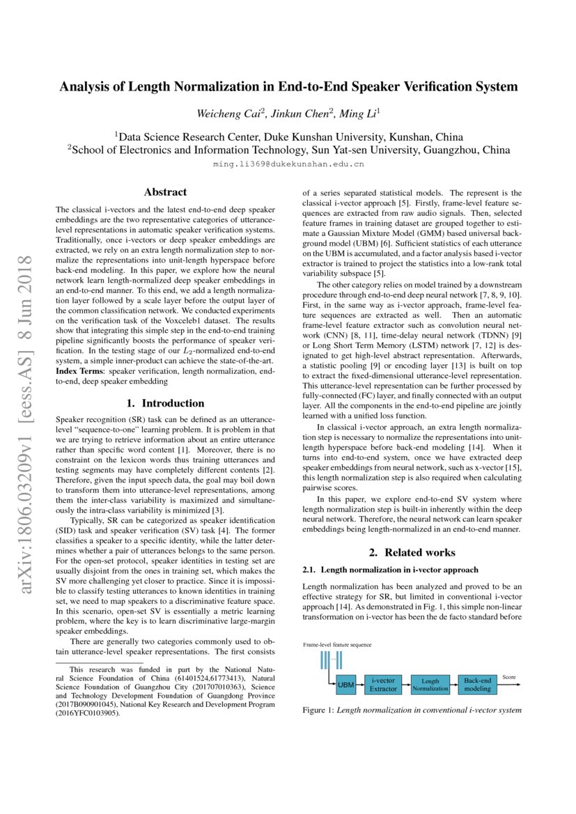 Analysis of Length Normalization in End-to-End Speaker Verification System | DeepAI