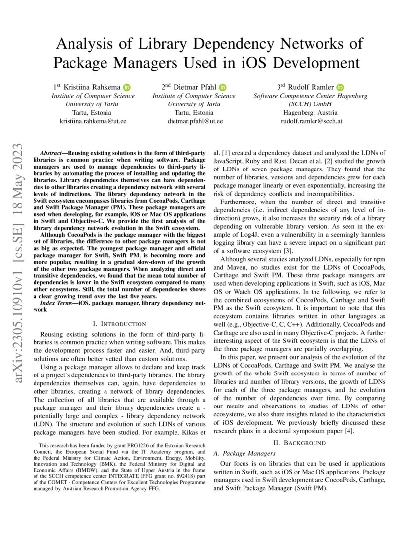 Analysis Of Library Dependency Networks Of Package Managers Used In Ios